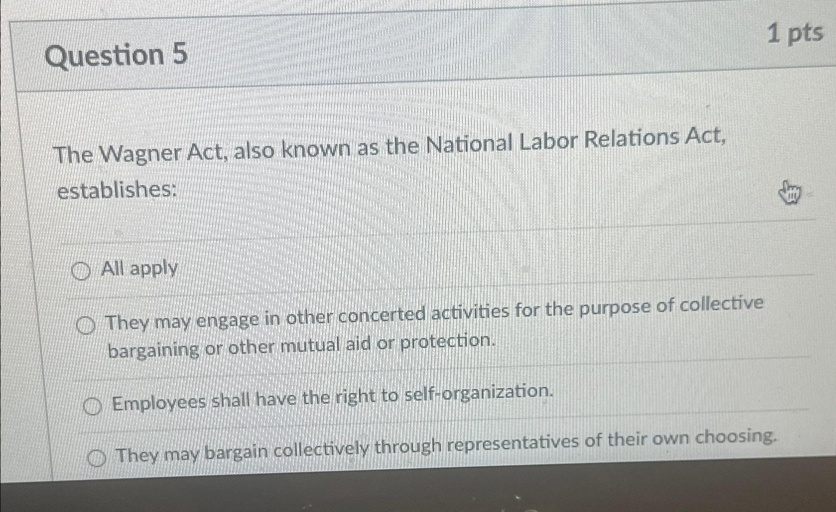 Solved Question 51ptsThe Wagner Act, also known as the | Chegg.com