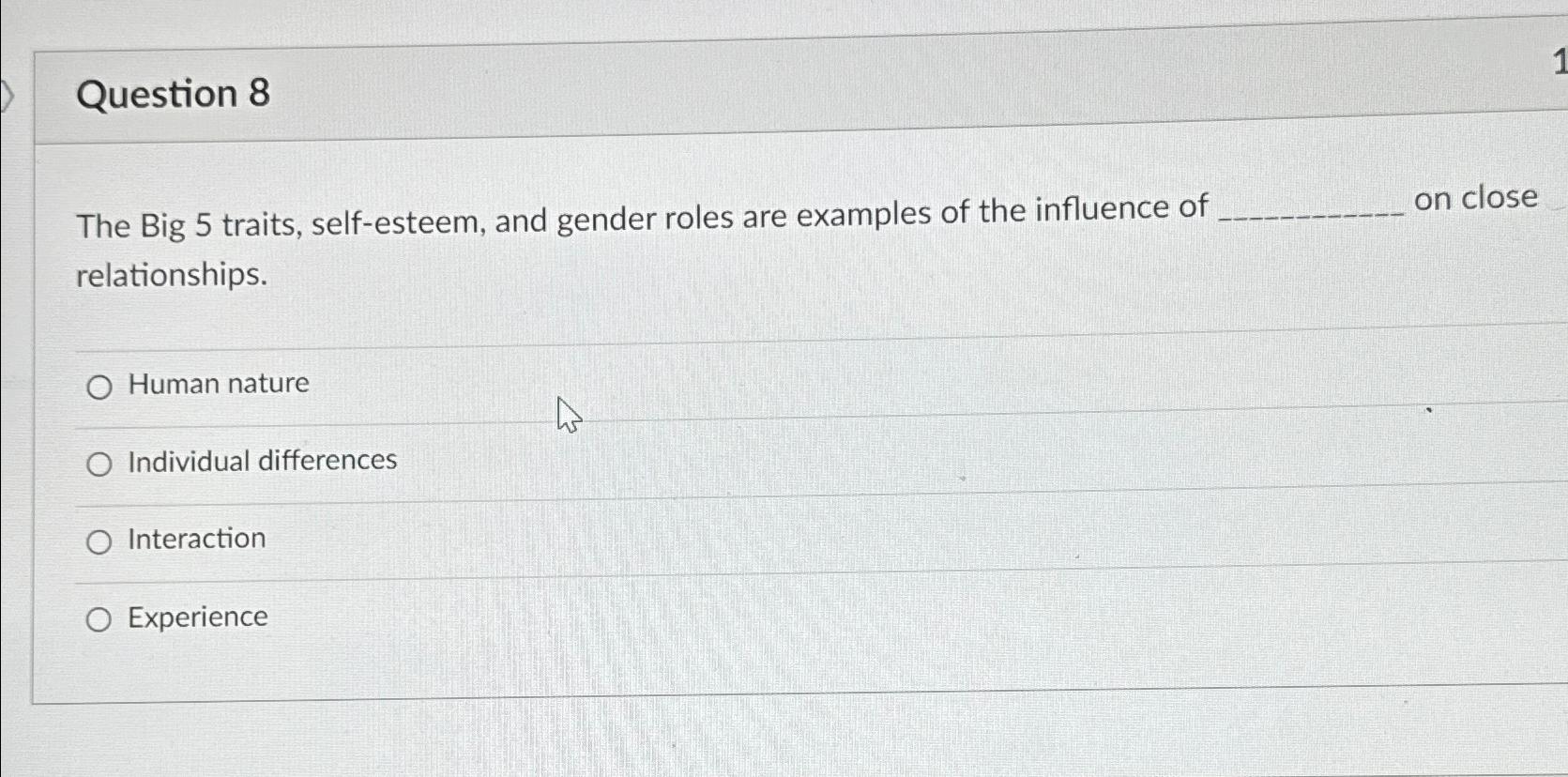 Solved Question 8The Big 5 ﻿traits, self-esteem, and gender | Chegg.com