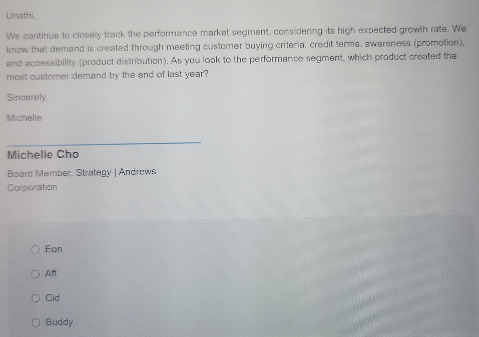 Solved Unathi,We continue to closely track the performance | Chegg.com