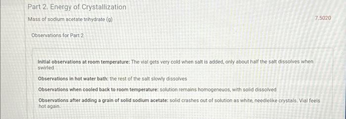 Solved Report Table TD.1: Part 1 Data and ObservationsPart | Chegg.com