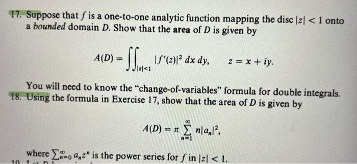 Solved 17. Suppose that f is a one-to-one analytic function | Chegg.com