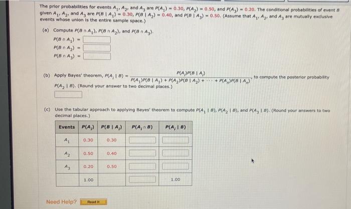 Solved The prior probabilities for events A1,A2, and A3 are | Chegg.com