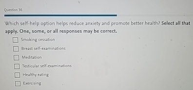 Solved Question 30Which self-help option helps reduce | Chegg.com