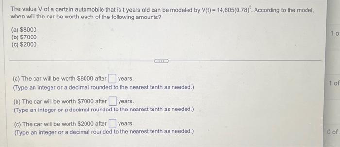 Solved The value V of a certain automobile that is t years | Chegg.com