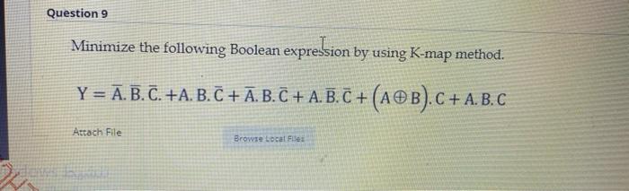 Solved Question 9 Minimize the following Boolean expression | Chegg.com