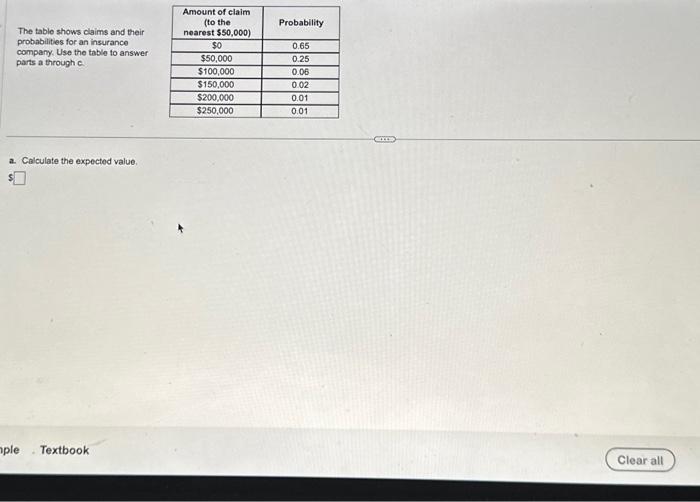 Solved The table shows claims and their probabilities for an | Chegg.com
