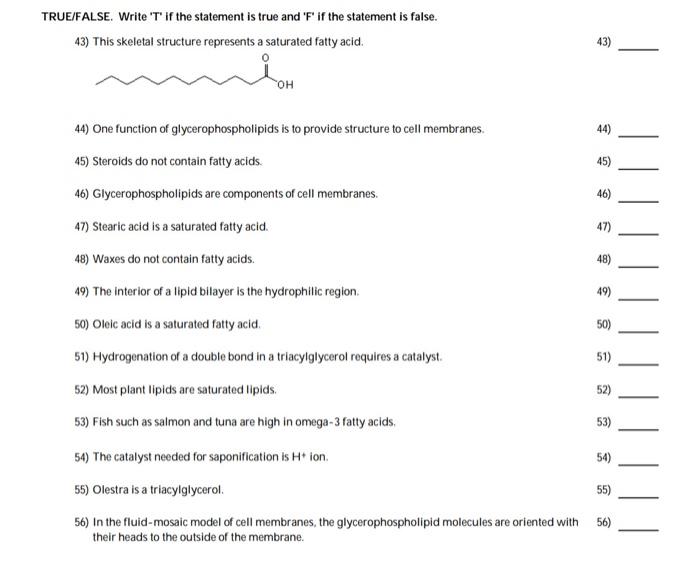 Solved TRUE/FALSE. Write 'T' if the statement is true and | Chegg.com