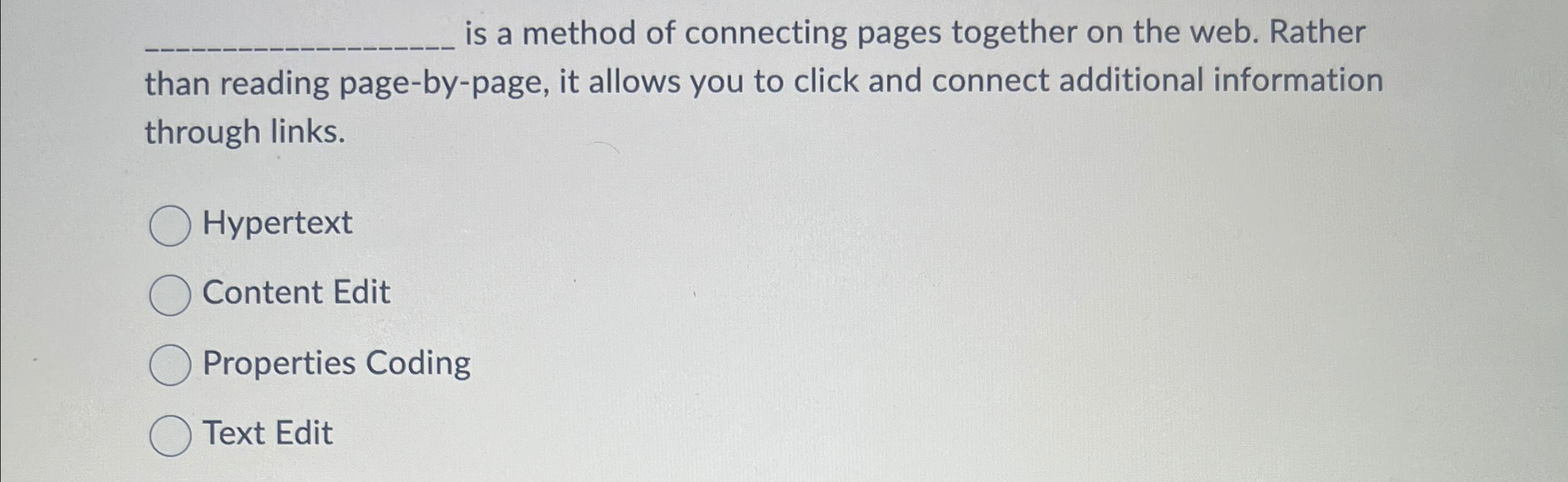 Solved q, ﻿is a method of connecting pages together on the | Chegg.com
