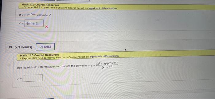 Solved Math 110 Course Resources Exponential & Logarithmic | Chegg.com