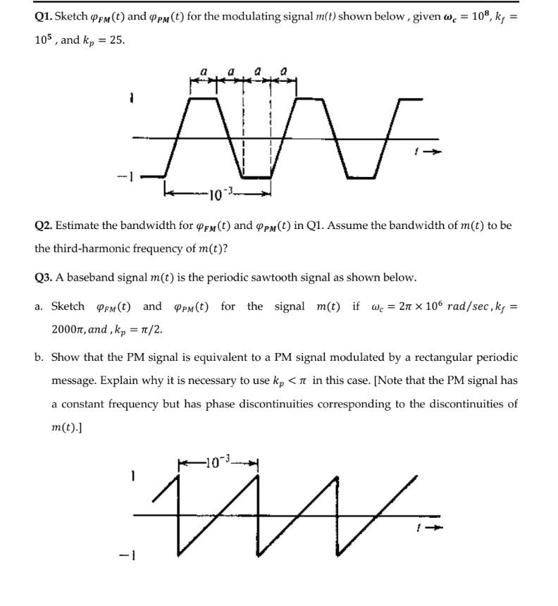 Solved Q1 ﻿sketch φfm T ﻿and φpm T ﻿for The Modulating