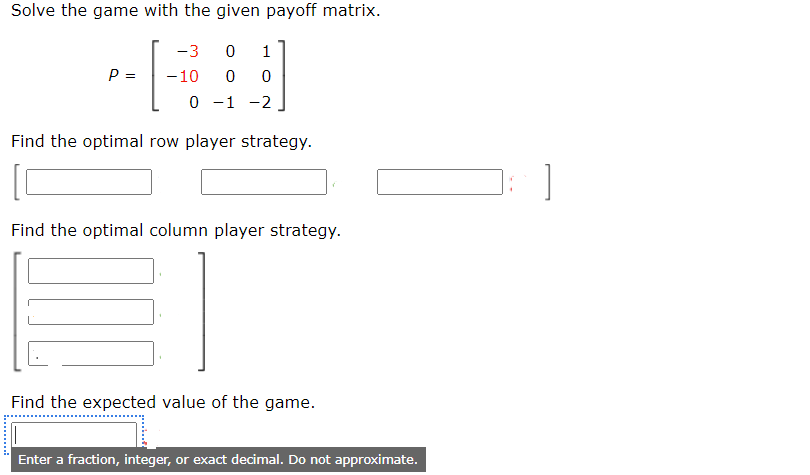 Solve the game with the given payoff | Chegg.com