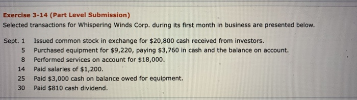 Solved Exercise 3-14 (Part Level Submission) Selected | Chegg.com