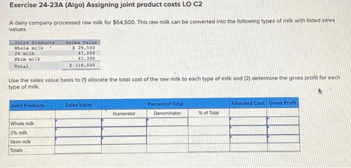 Solved Exercise 24-23A (Algo) Assigning joint product costs | Chegg.com