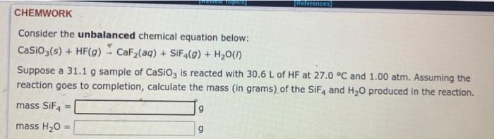 Solved Consider the unbalanced chemical equation below: | Chegg.com