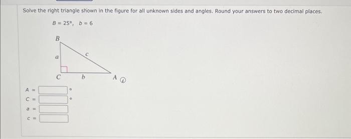 Solved Solve the right triangle shown in the figure for all | Chegg.com