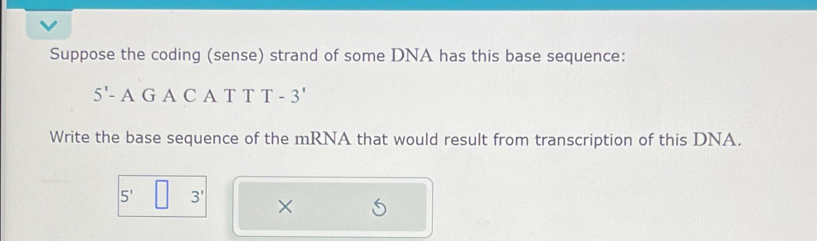 Solved Suppose the coding (sense) ﻿strand of some DNA has | Chegg.com