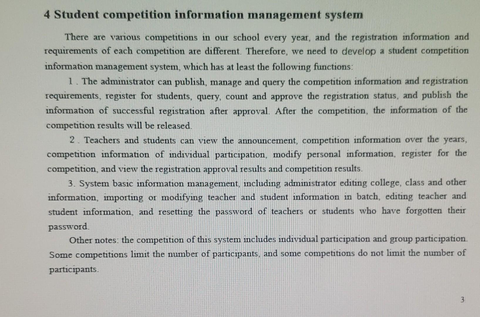 Solved 4 Student competition information management system | Chegg.com