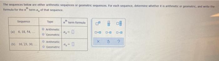 Solved The sequences below are either arithmetic sequences | Chegg.com