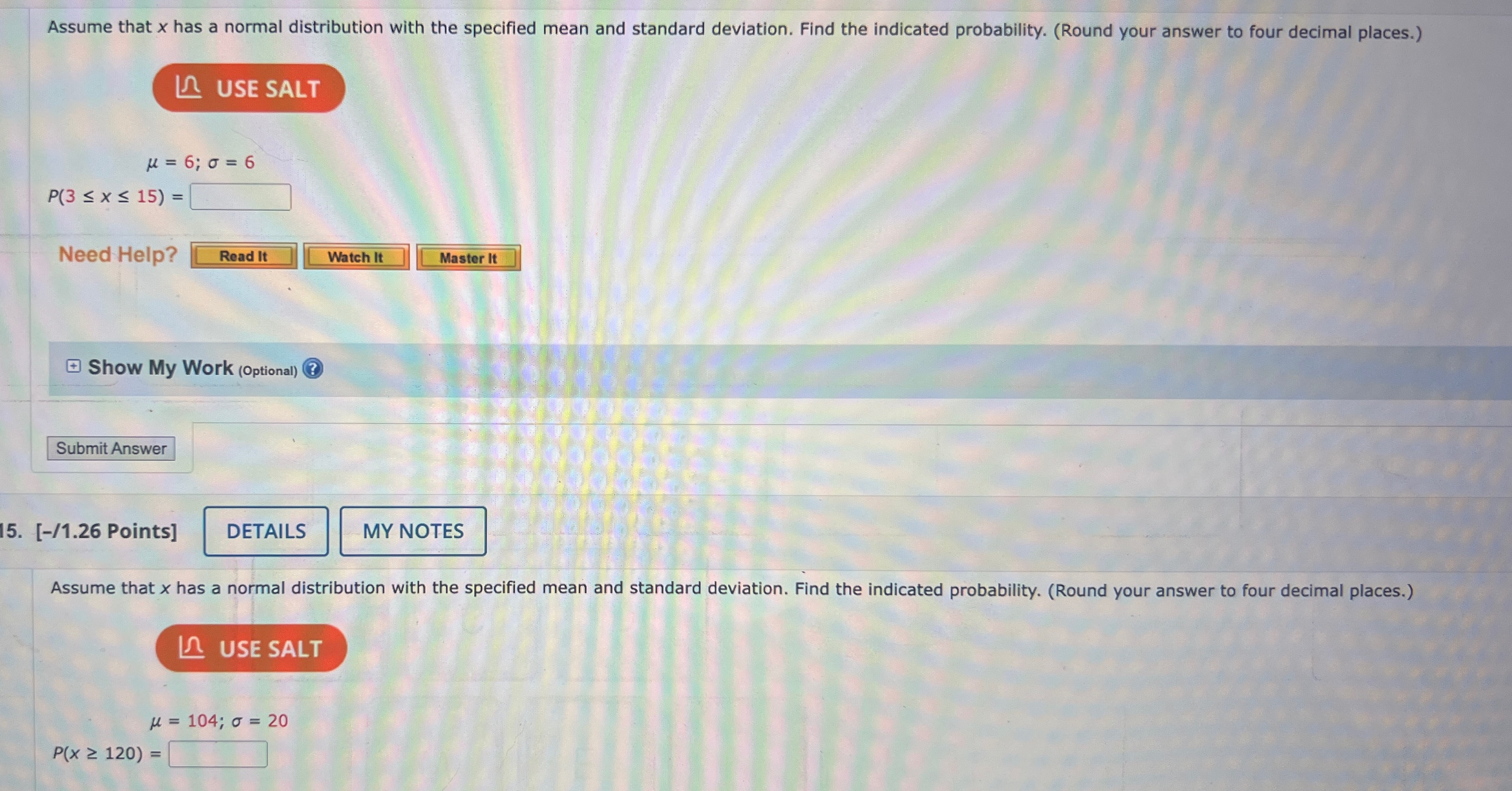 Solved Assume that x ﻿has a normal distribution with the | Chegg.com