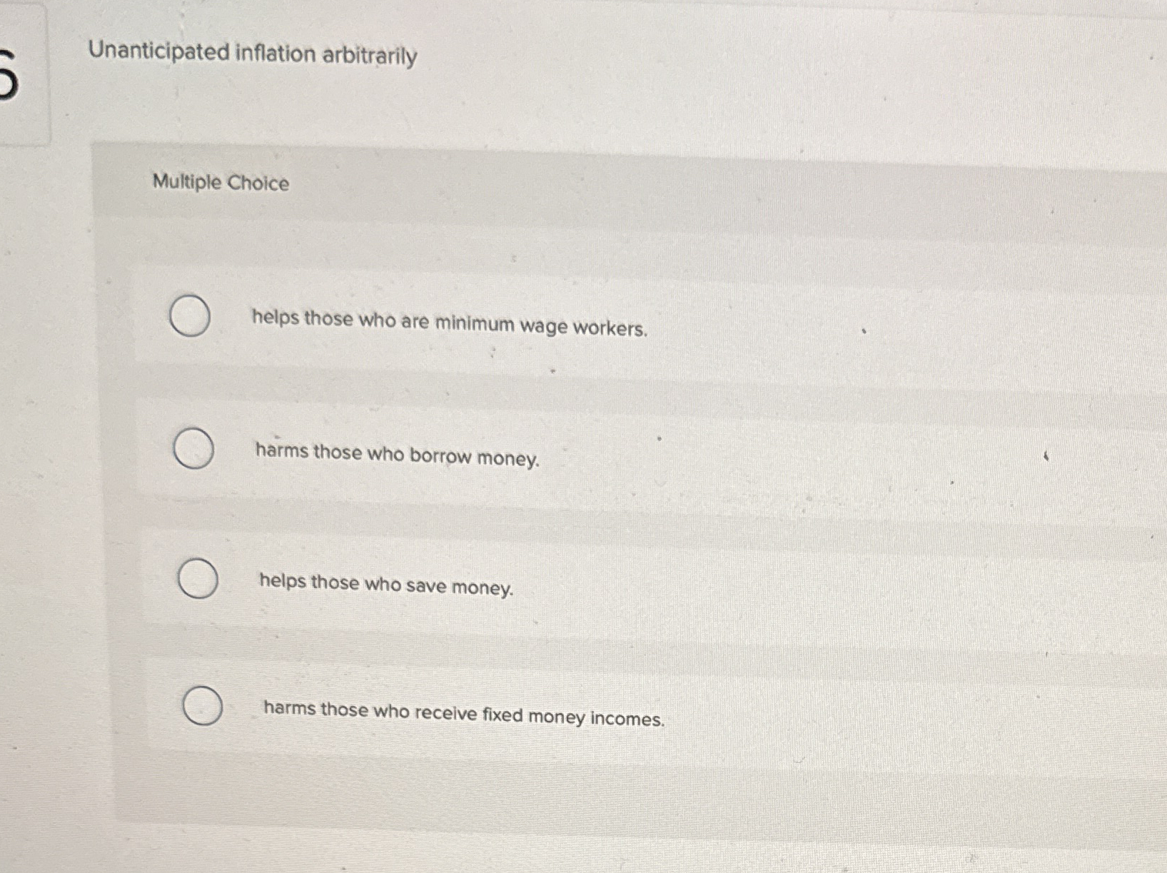 Solved Unanticipated inflation arbitrarilyMultiple | Chegg.com