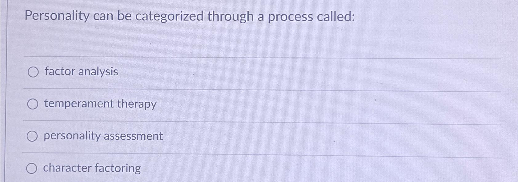 Solved Personality can be categorized through a process | Chegg.com