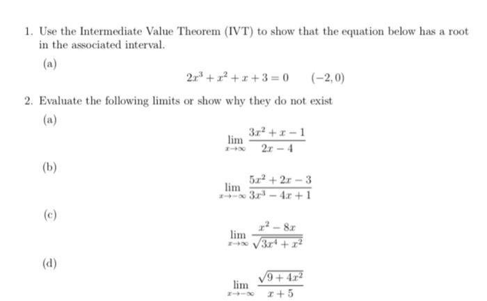 Solved 1. Use the Intermediate Value Theorem (IVT) to show | Chegg.com