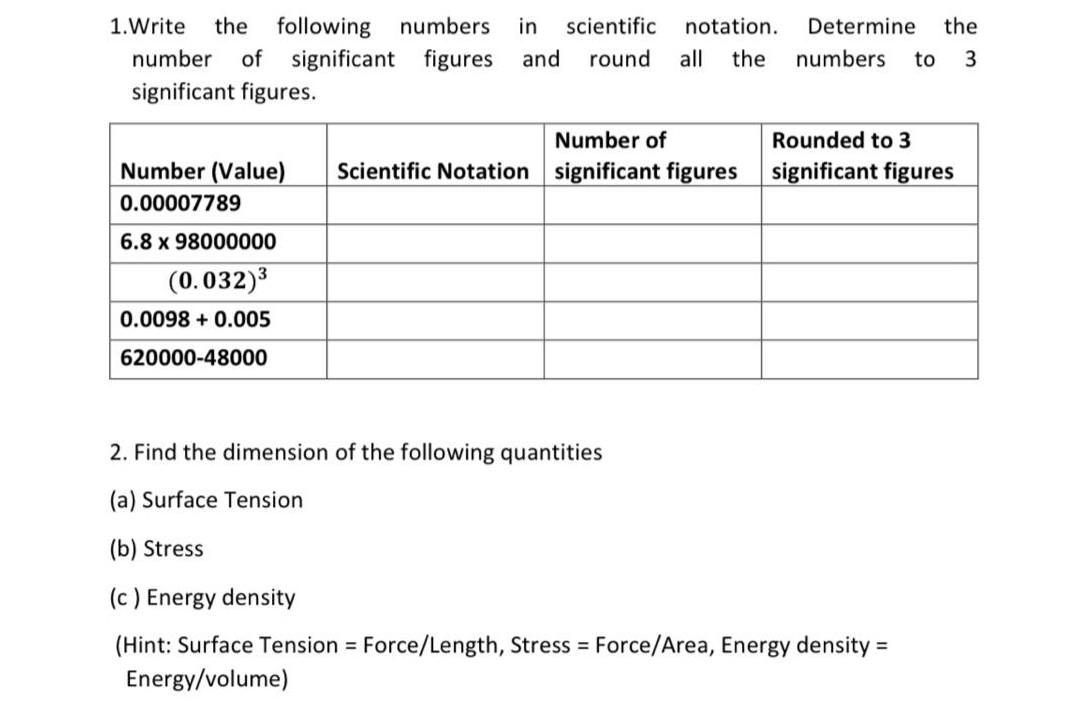 Solved 1.Write the following numbers number of significant | Chegg.com