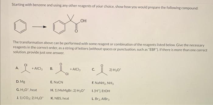 Solved Starting with benzene and using any other reagents of | Chegg.com