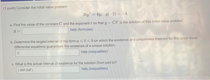 Solved (1 point) Consider the initial value problem 2ty' = | Chegg.com