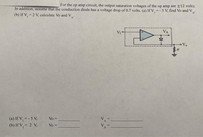 Solved For the op amp circuit the output saturation voltages | Chegg.com