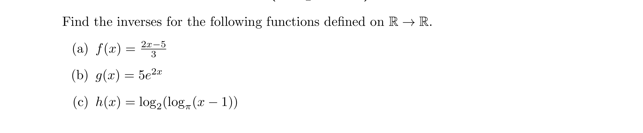 Solved Find the inverses for the following functions defined | Chegg.com