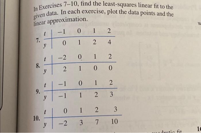 Solved In Exercises 7-10, find the least-squares linear fit | Chegg.com
