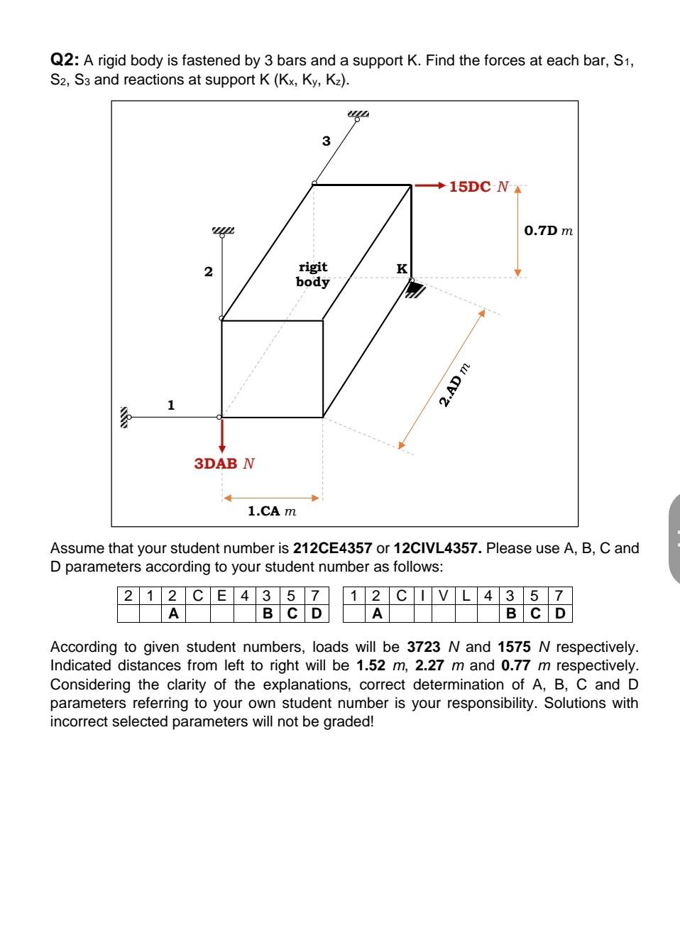 Solved Q2: A rigid body is fastened by 3 bars and a support | Chegg.com