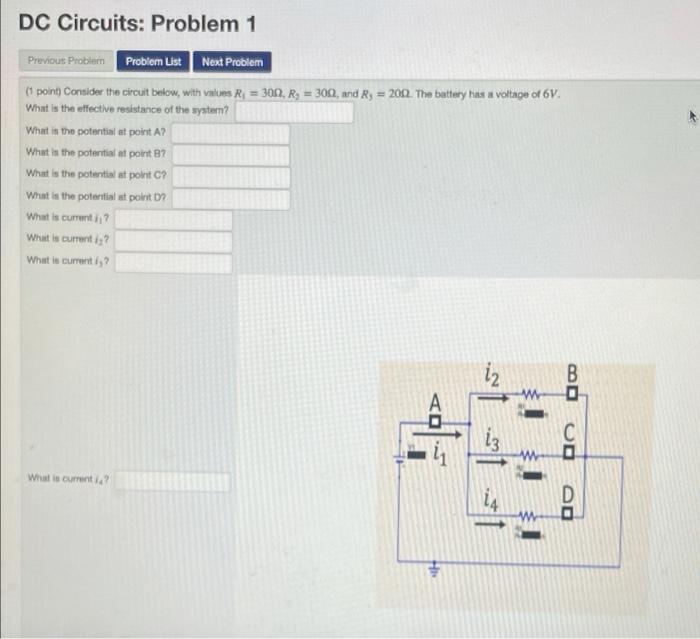 Solved DC Circuits: Problem 1 Previous Problem Problem List | Chegg.com