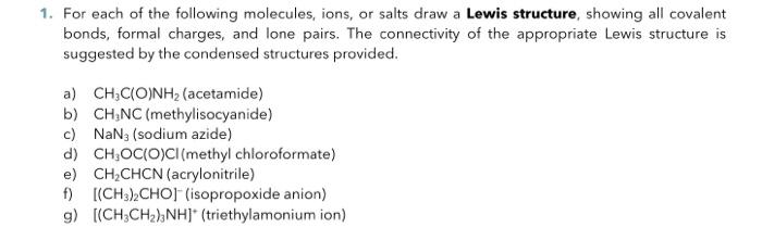 Solved 1. For each of the following molecules, ions, or | Chegg.com