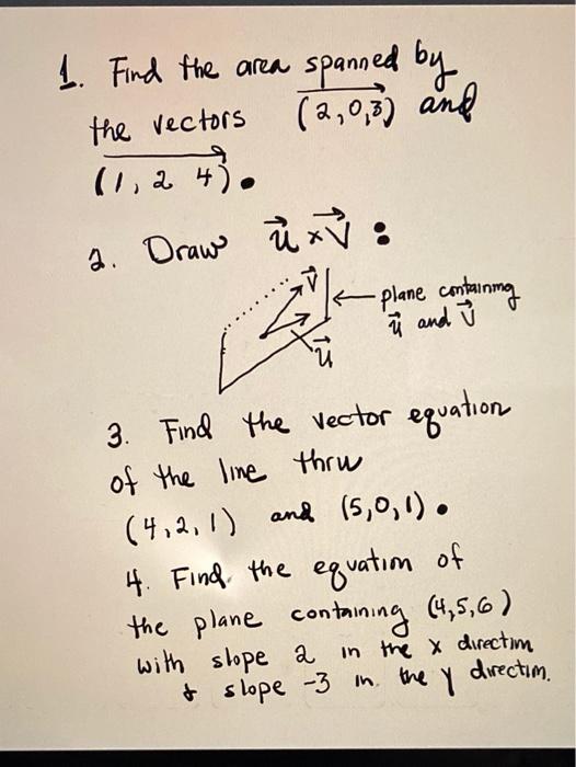 Solved 1. Find the area spanned by (1,2 4) the vectors | Chegg.com