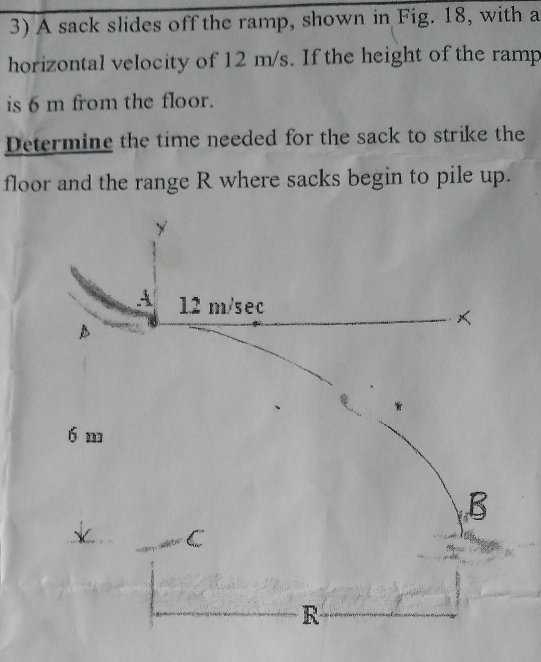 Solved 3) A sack slides off the ramp, shown in Fig. 18, with | Chegg.com