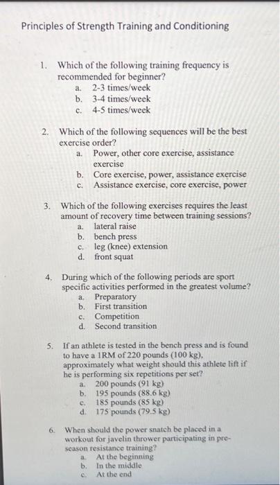 Principles of Strength Training and Conditioning 1. | Chegg.com