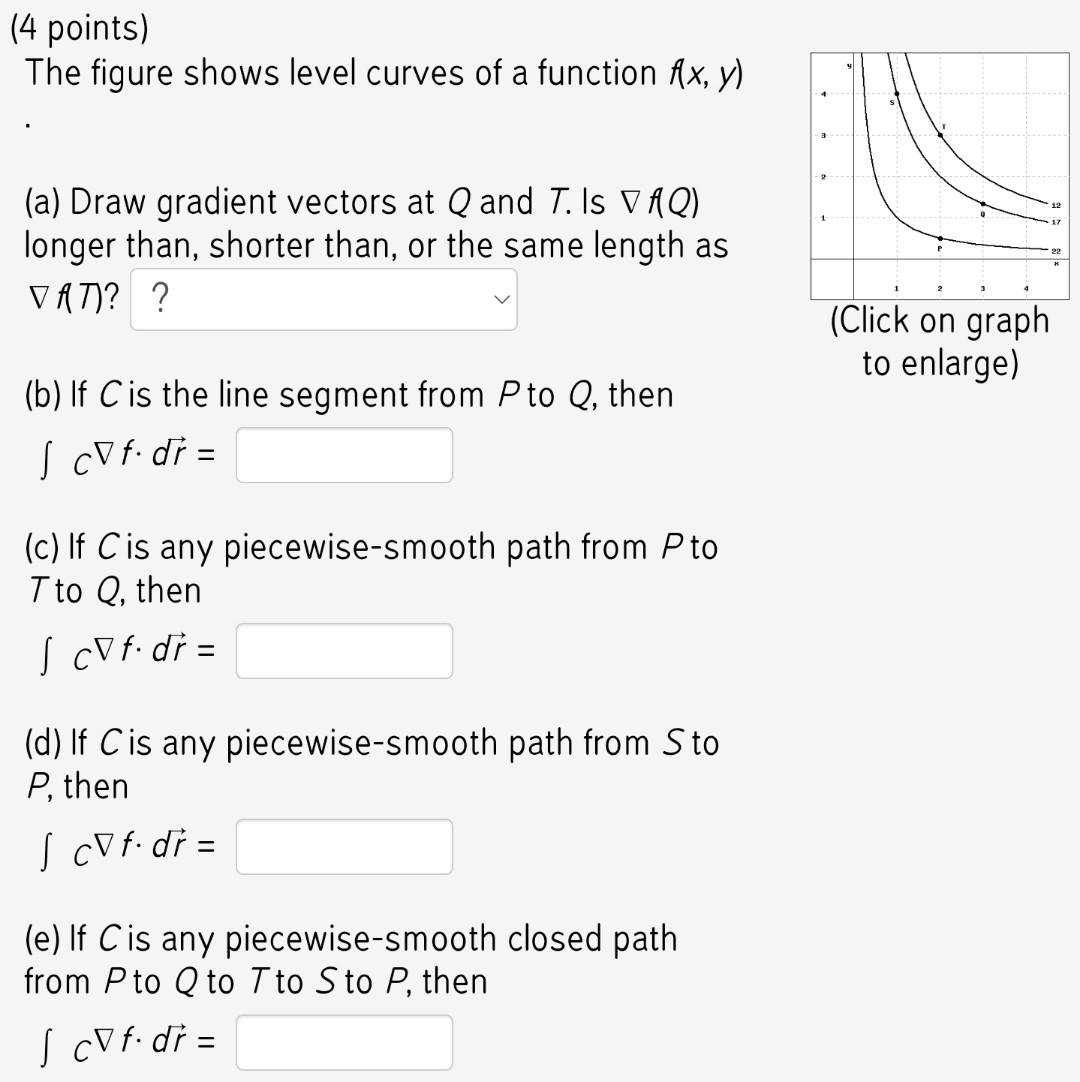 Solved (a) Draw gradient vectors at Q and T. Is ∇f(Q) longer | Chegg.com