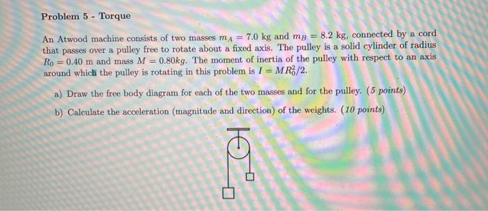 Solved Problem 5 - Torque An Atwood machine consists of two | Chegg.com