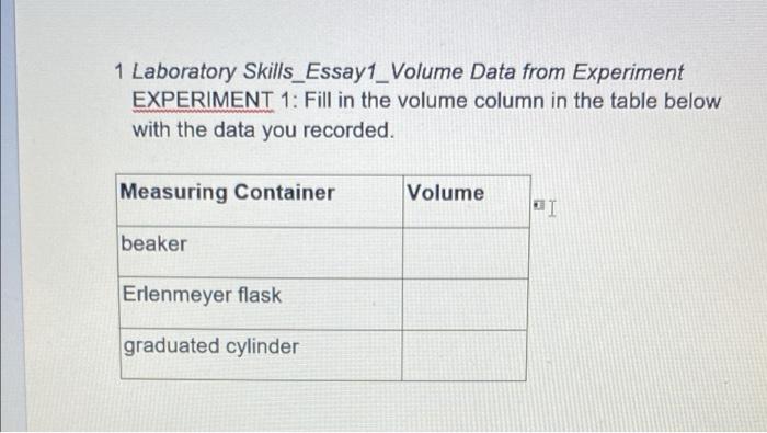 Solved 1 Laboratory Skills_Essay1_Volume Data from | Chegg.com