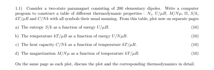 Solved 1.1) Consider a two-state paramagnet consisting of | Chegg.com