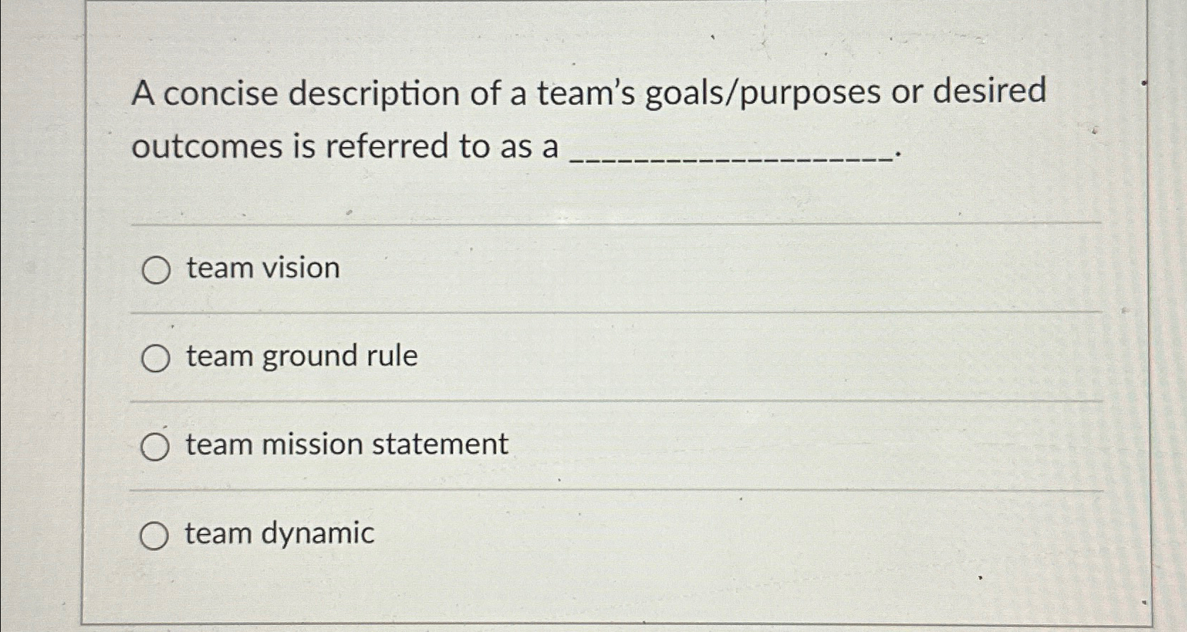 Solved A concise description of a team's goals/purposes or | Chegg.com