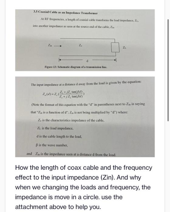 Solved 3.5 Coaxial Cable as an Impedance Transformer At RF | Chegg.com