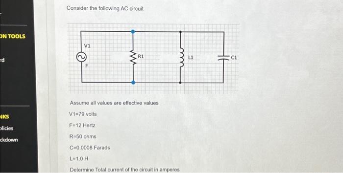 Solved Consider the following AC circuit Assume all values | Chegg.com