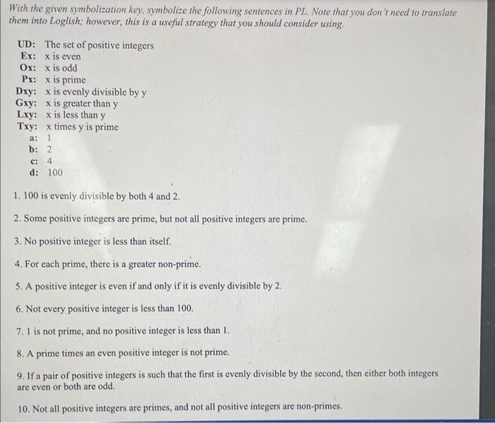 With the given symbolization key, symbolize the | Chegg.com