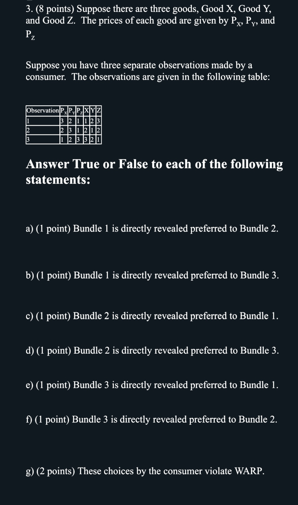 Solved (8 ﻿points) ﻿Suppose there are three goods, Good X, | Chegg.com