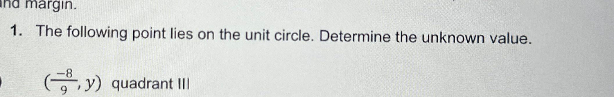 Solved The following point lies on the unit circle. | Chegg.com