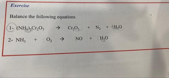 Solved Exercise Balance the following equations 1- | Chegg.com