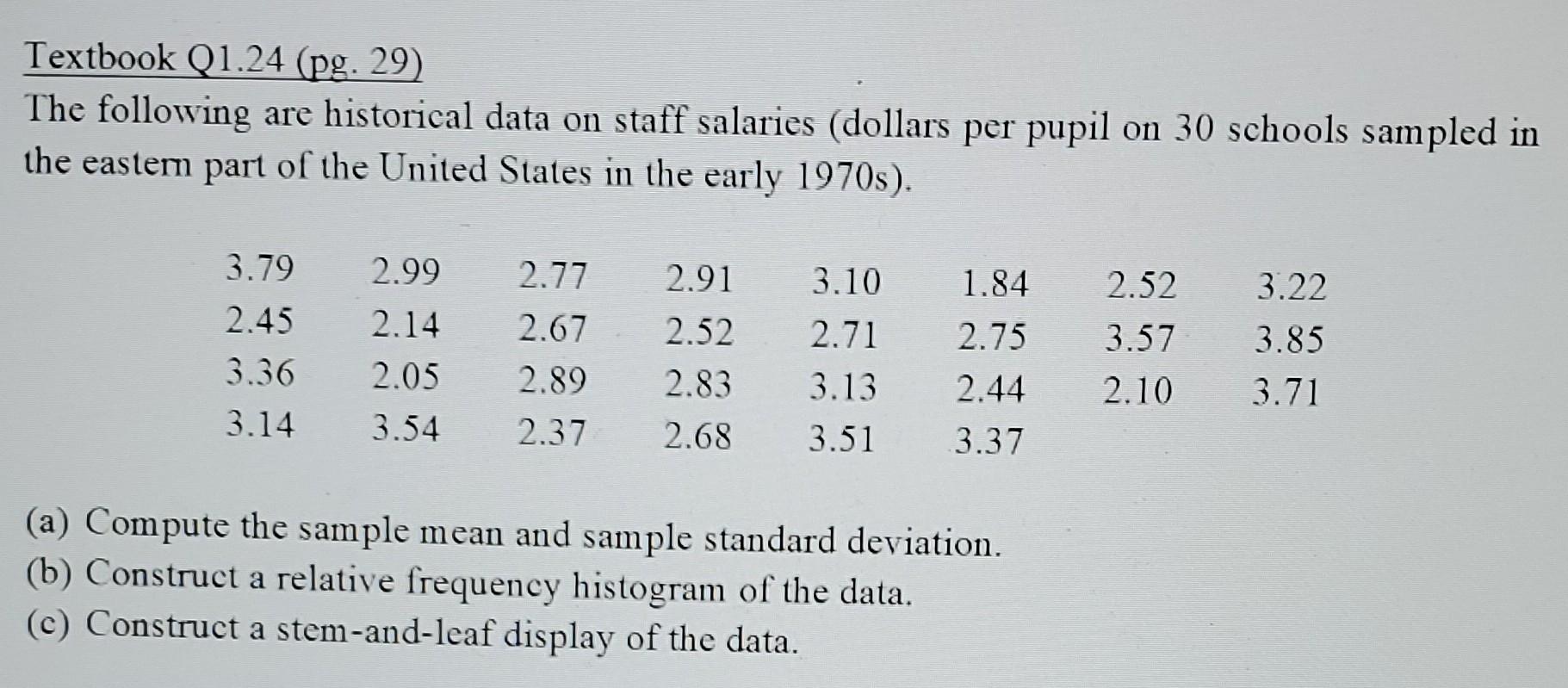 Solved Textbook Q1.24 (pg. 29) The following are historical | Chegg.com